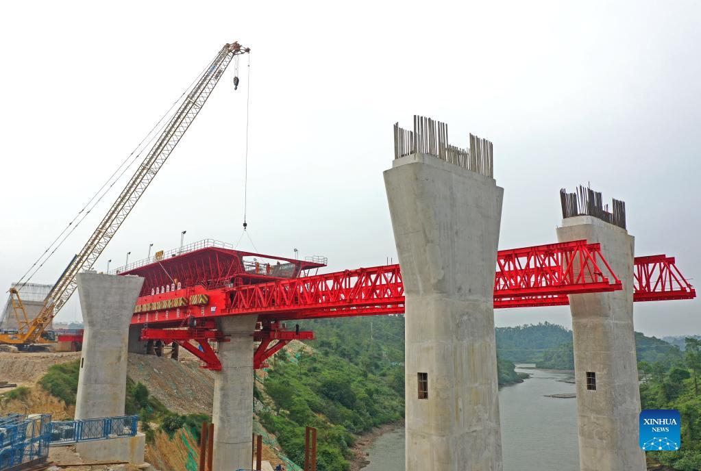 Longmen Bridge under construction in Qinzhou City, south China- China ...